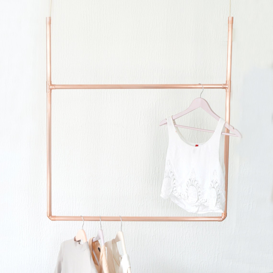 Copper Pipe Ceiling Hanging Clothing Rail Display / Clothes Storage ...