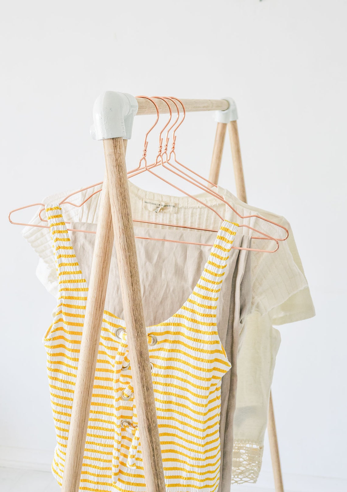 A Frame Solid Oak Clothing Rail With off White Detailing / Garment Rack ...