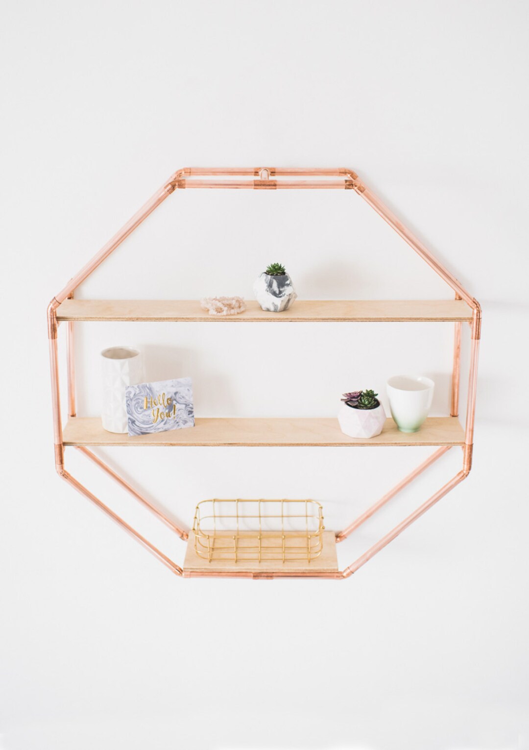 Copper Pipe Octagon Statement Shelf Wall Hanging Storage - Etsy