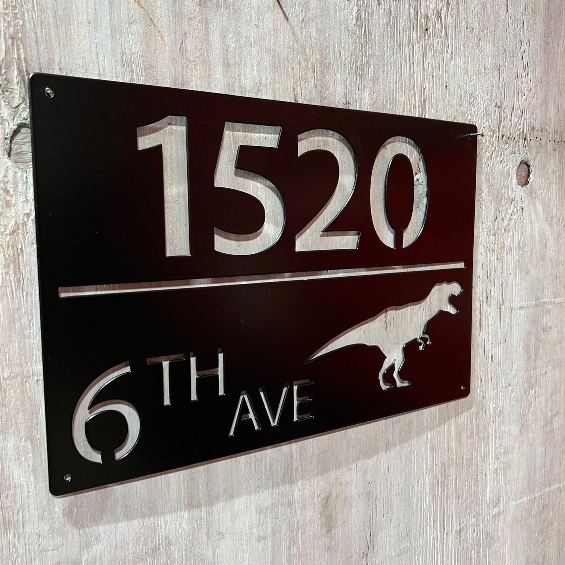 T-rex Address Marker | Custom Metal Sign | House Number | Street Name ...