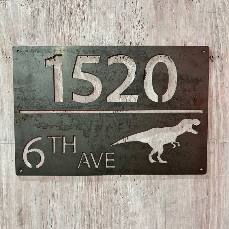T-rex Address Marker | Custom Metal Sign | House Number | Street Name ...
