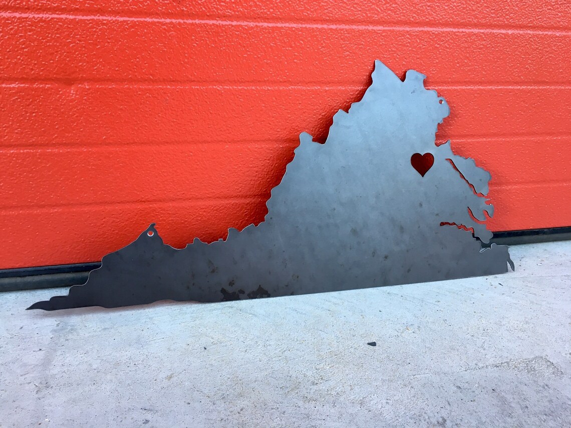 Metal State of Virginia With Heart Custom Sign Steel Wall | Etsy