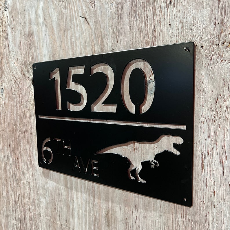 T-rex Address Marker | Custom Metal Sign | House Number | Street Name ...