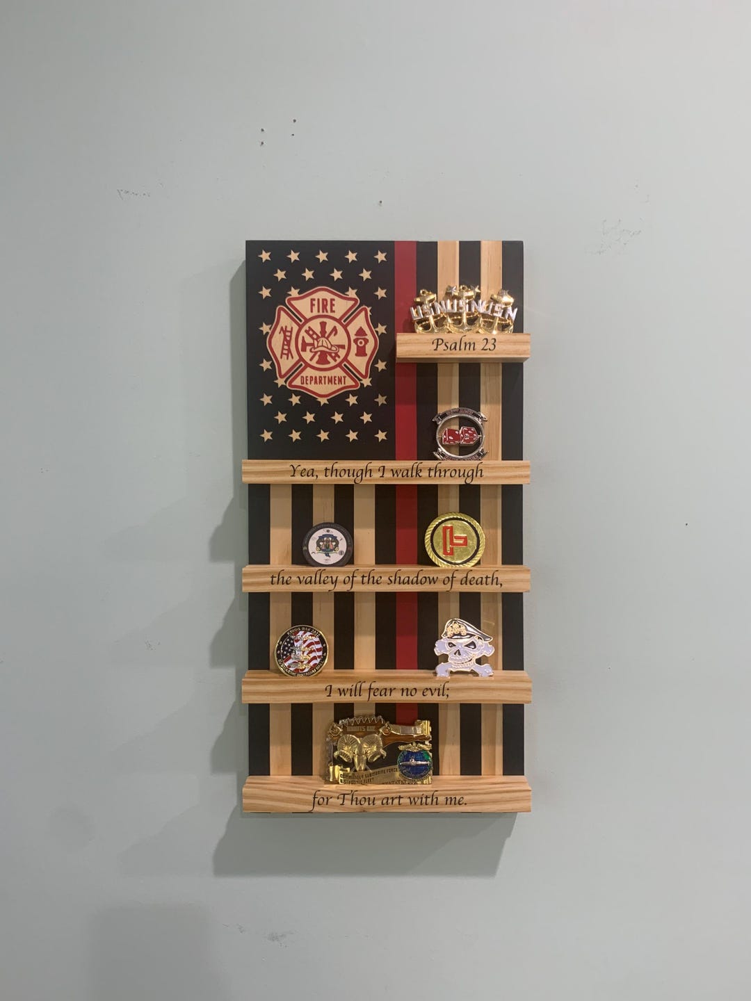 Firefighter Challenge Coin Rack | Thin Red Line Flag Display | Fire ...