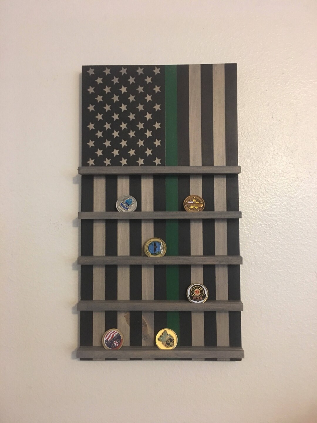 Personalized Brothers in Green American Flag Challenge Coin Rack, Army ...
