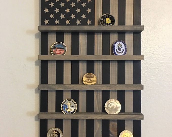 Personalized American Flag Challenge Coin Rack, Military Coin Holder ...