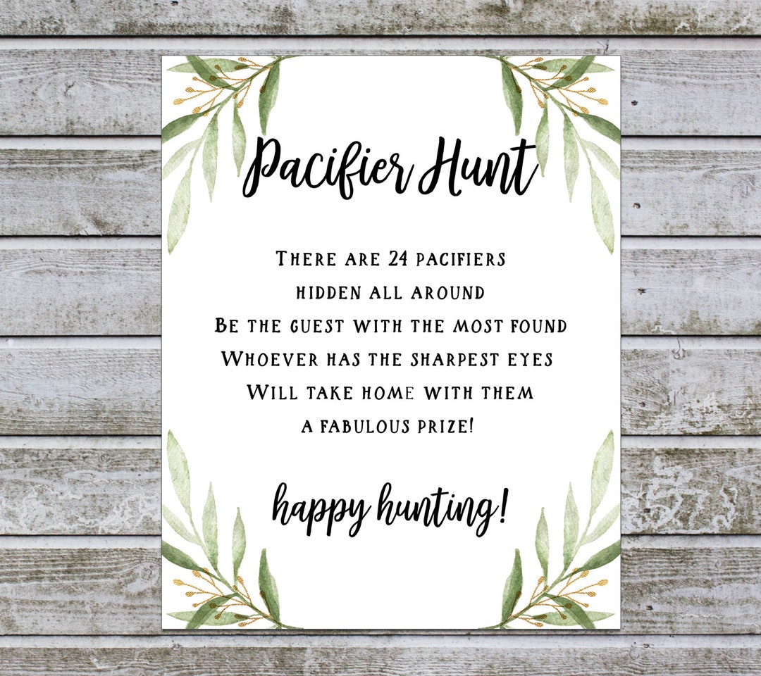 Pacifier Hunt Sign, Baby Shower Games Sign, Baby Shower Pacifier Hunt ...