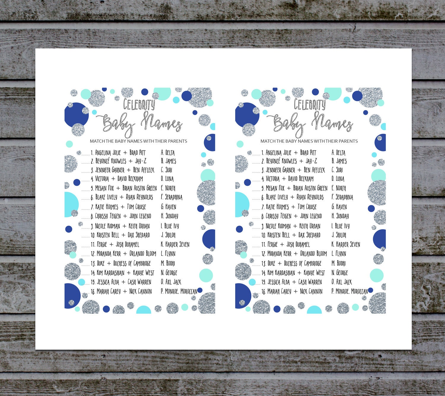 Celebrity Baby Name Game, Celebrity Baby Shower Game Printable, Instant ...