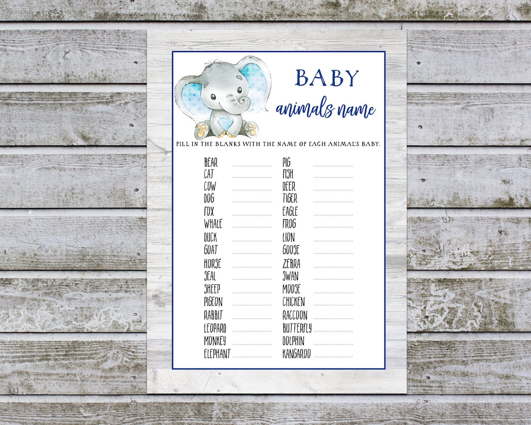 Baby Animal Name Game Printable, Match Baby Animal Baby Shower Game ...