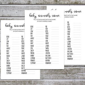 Baby Animals Name Baby Shower Games Baby Animal Match Game Instant ...