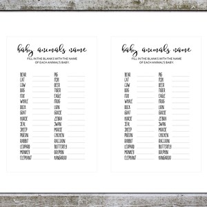 Baby Animals Name Baby Shower Games Baby Animal Match Game Instant ...