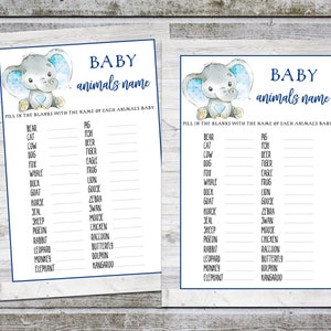 Baby Animal Name Game Printable, Match Baby Animal Baby Shower Game ...