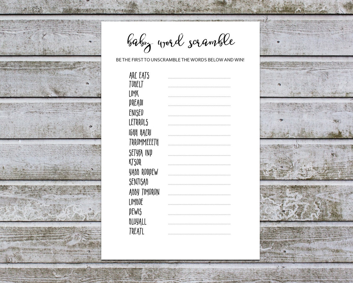 Baby Word Scramble Game Word Scramble Baby Shower Game baby | Etsy