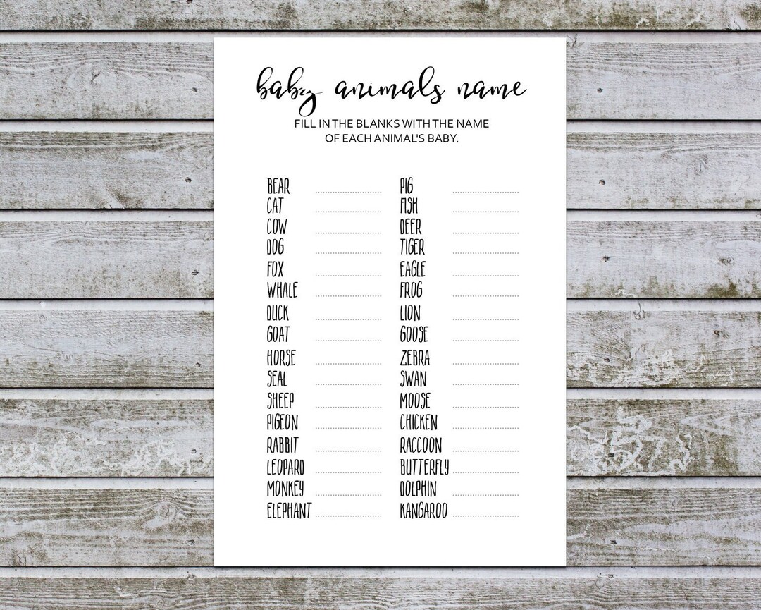 Baby Animals Name Baby Shower Games Baby Animal Match Game Instant ...