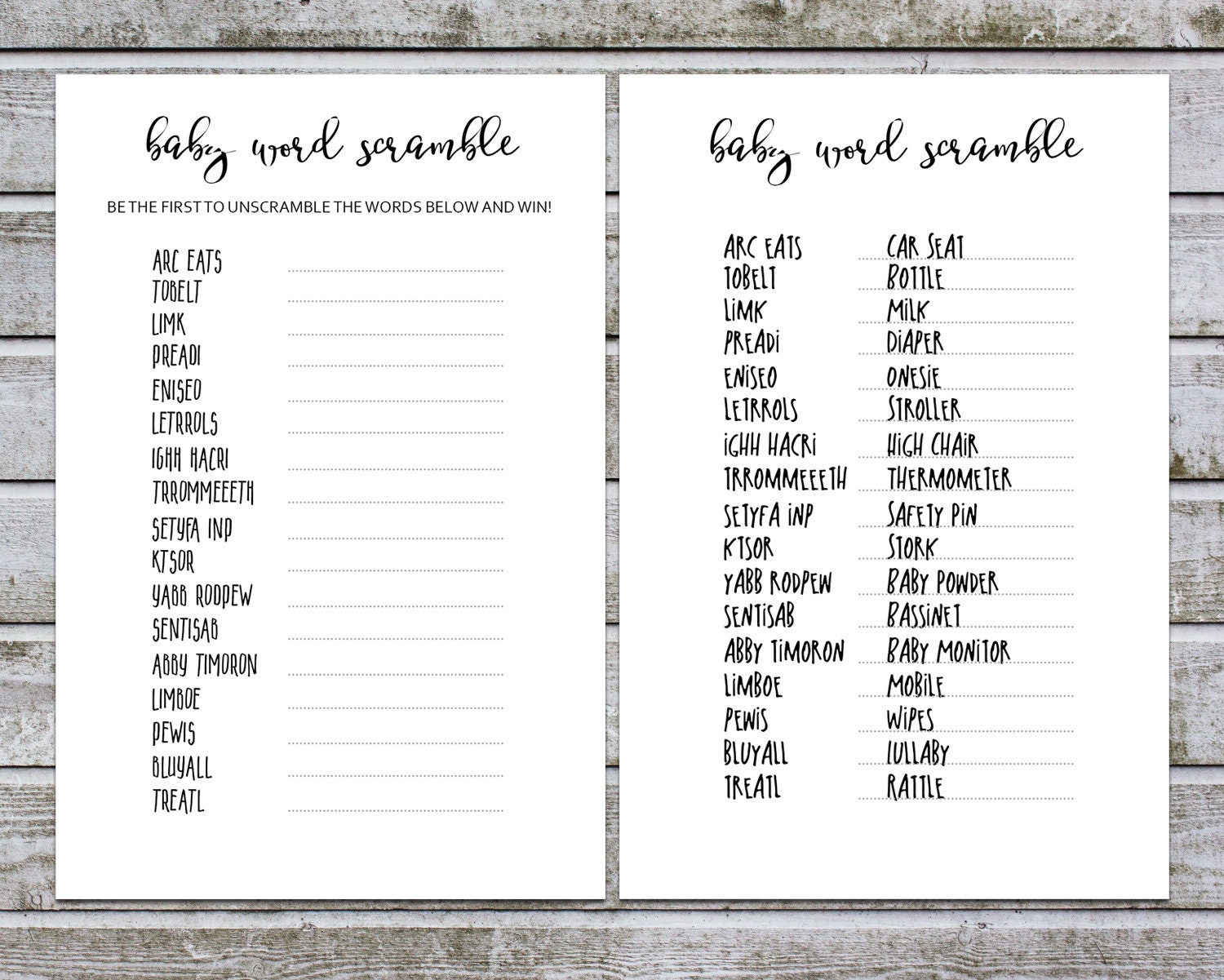 Baby Word Scramble Game Word Scramble Baby Shower Game baby | Etsy