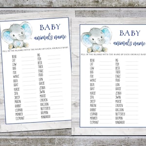 Baby Animal Name Game Printable, Match Baby Animal Baby Shower Game ...