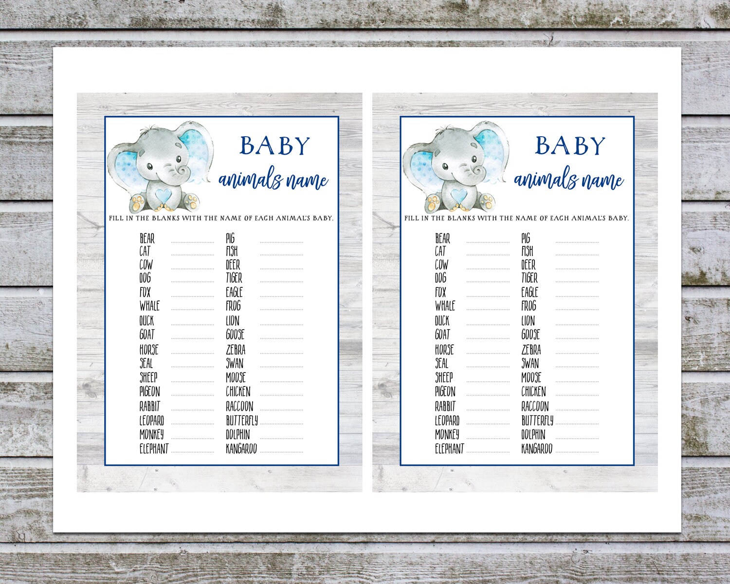 Baby Animal Name Game Printable, Match Baby Animal Baby Shower Game ...