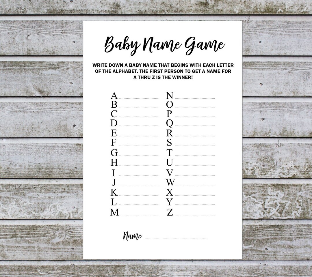 Printable Baby Shower Game Baby Name Game, Baby Name Race Game, A-Z ...