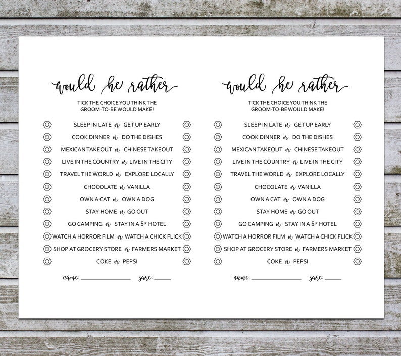 Would He Rather Would He Rather Bridal Shower Games Bridal - Etsy