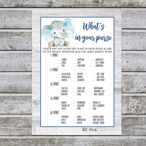 Whats in Your Purse | Baby Shower Games Printable, Baby Shower Gift ...