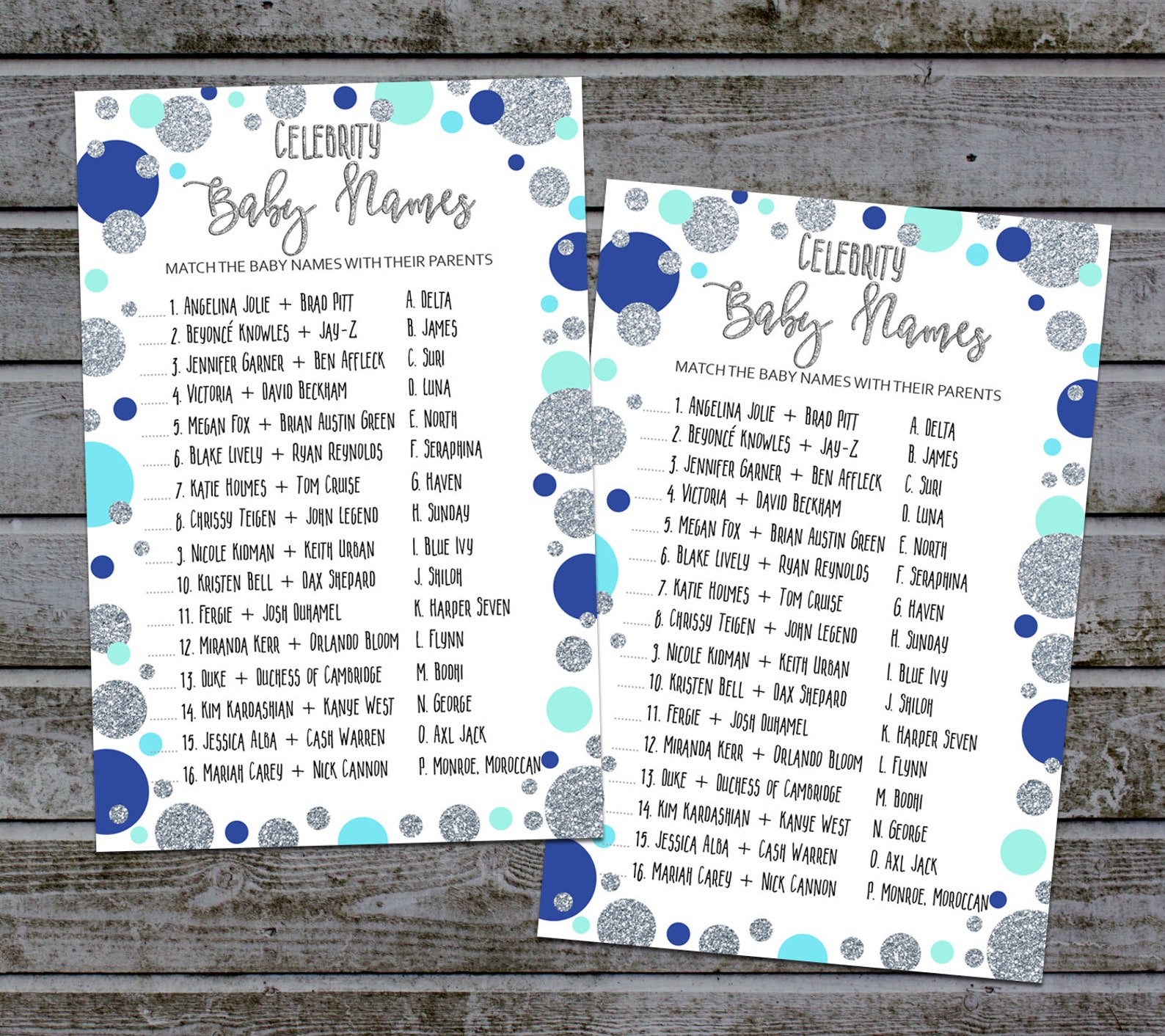 Celebrity Baby Name Game, Celebrity Baby Shower Game Printable, Instant ...