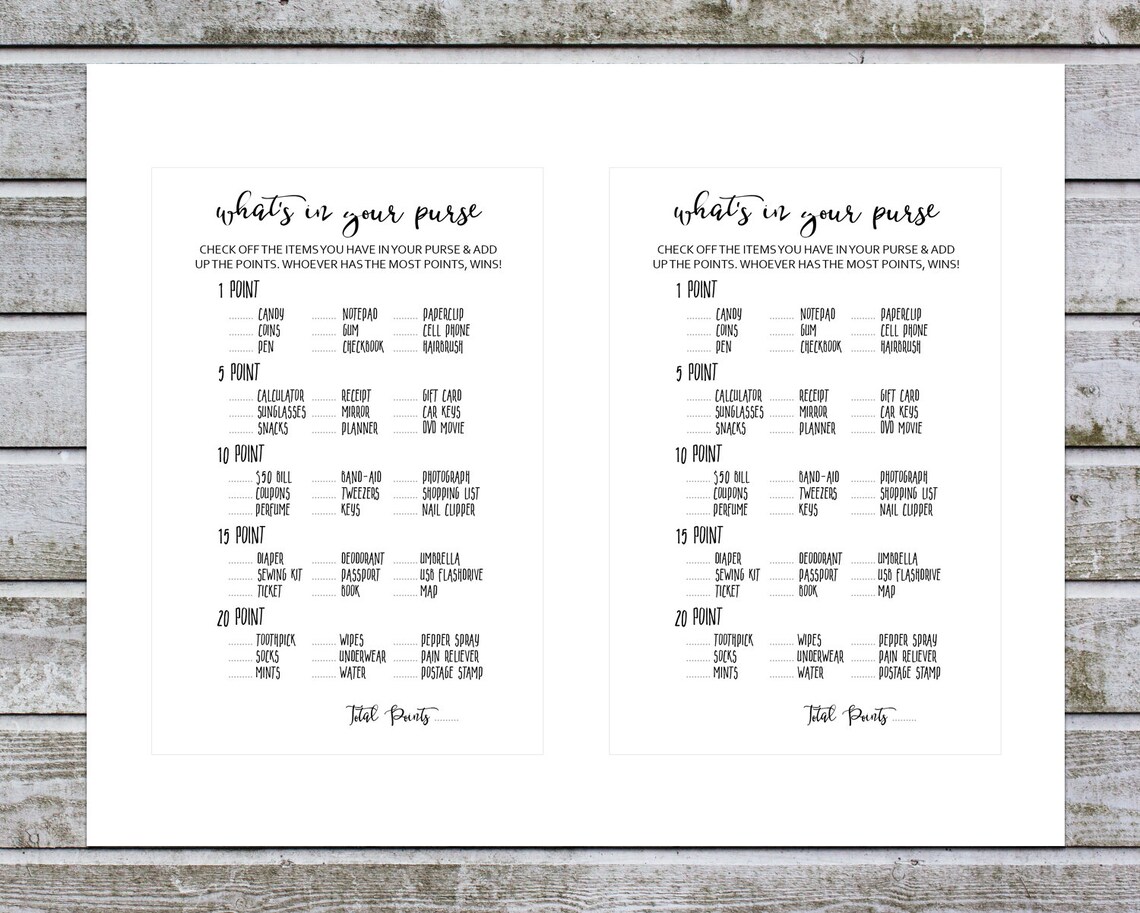 Whats in Your Purse Baby Shower Games whats in your purse | Etsy