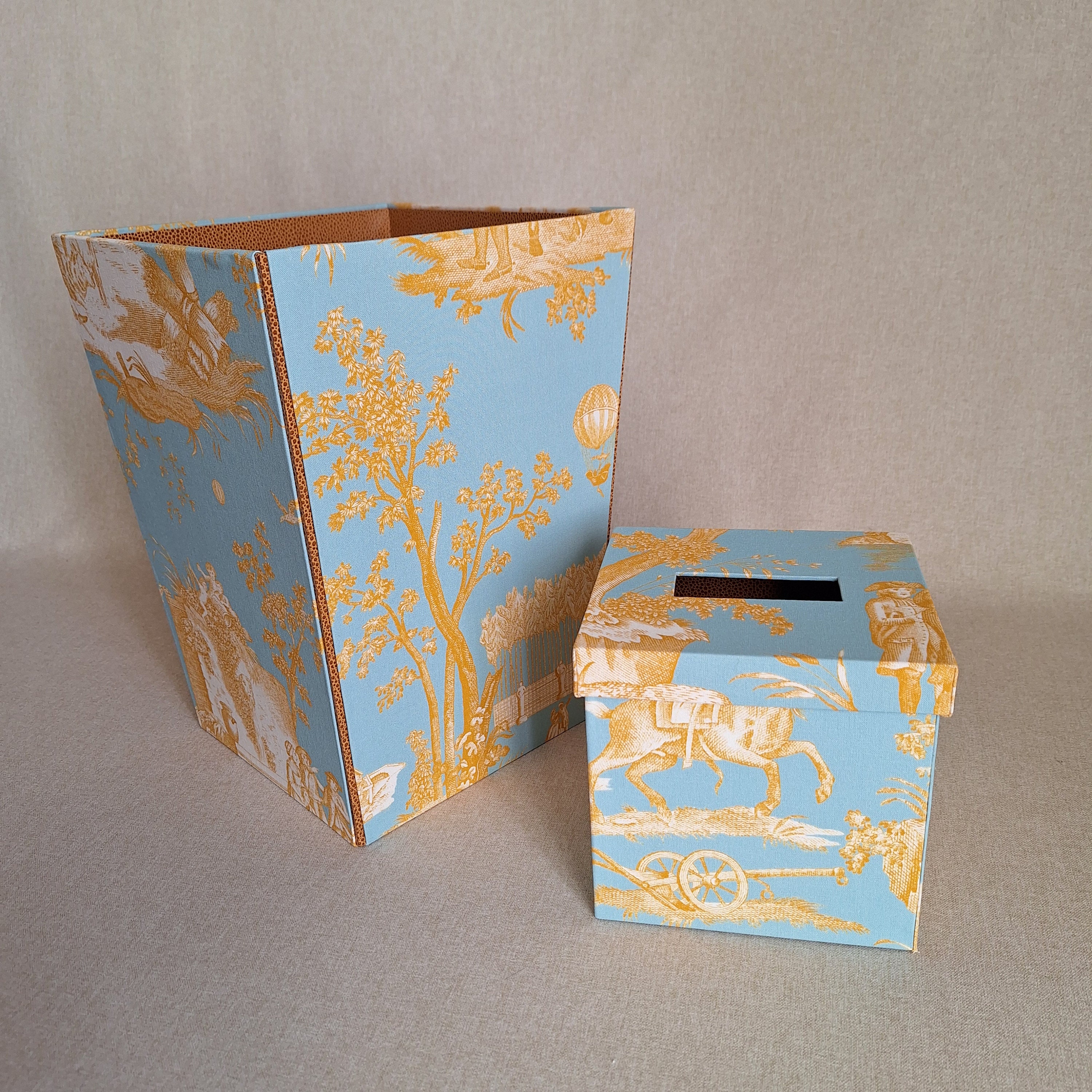 Waste Paper Basket Tissue Box Holder Charles Burger Fabric Toile De ...