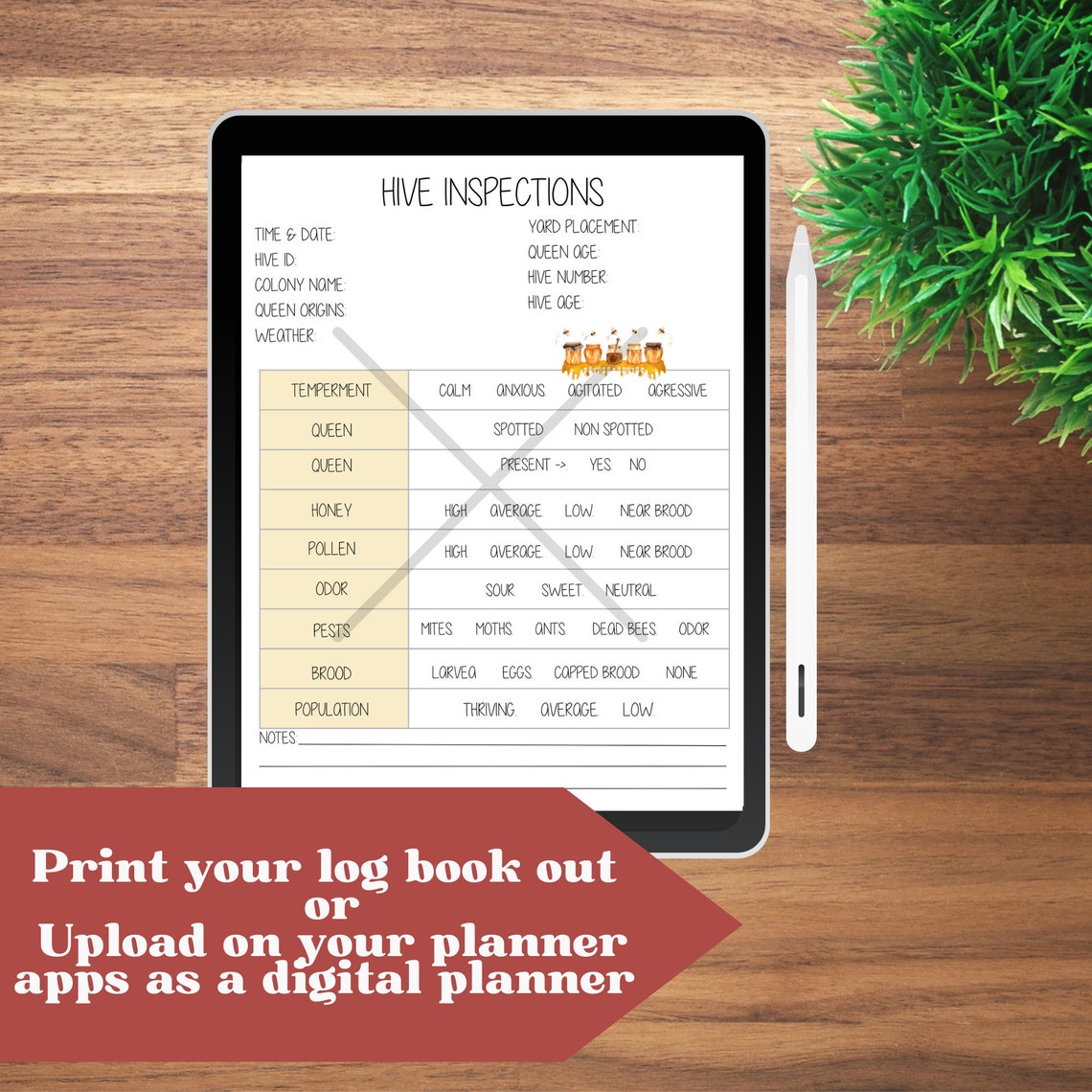 Apiary Log, Bee Hive, Honey Bee Log, Bee Log, Bee Journal, Save the Bees, Bee Hive Journal, Bee ...