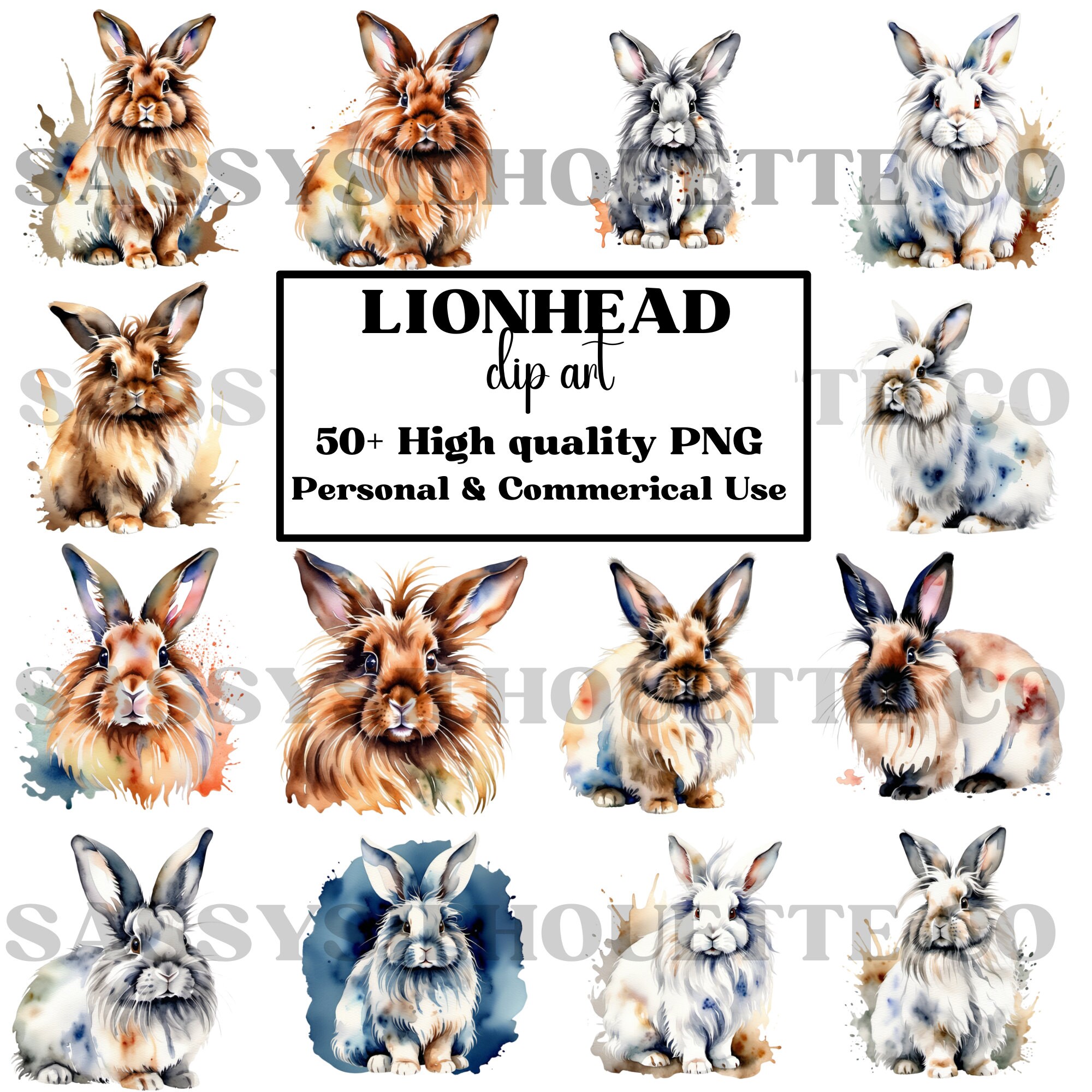 Lionhead Rabbit Clipart, Lionhead Images, Watercolor Lionhead, Rabbit ...