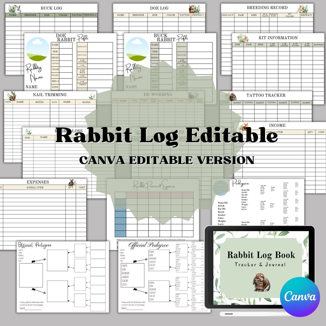 Editable Rabbitry Log Book, Rabbitry Log, Rabbit Breeders, Rabbitry ...