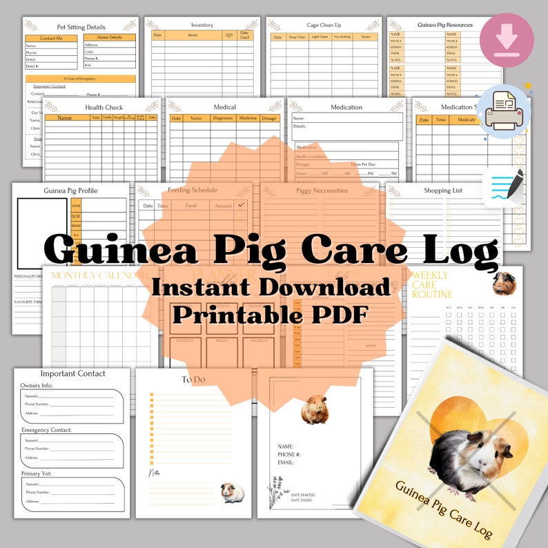 Guinea Pig Log Book, Guinea Pig Care Log, Guinea Pig Owners, Guinea Pig ...
