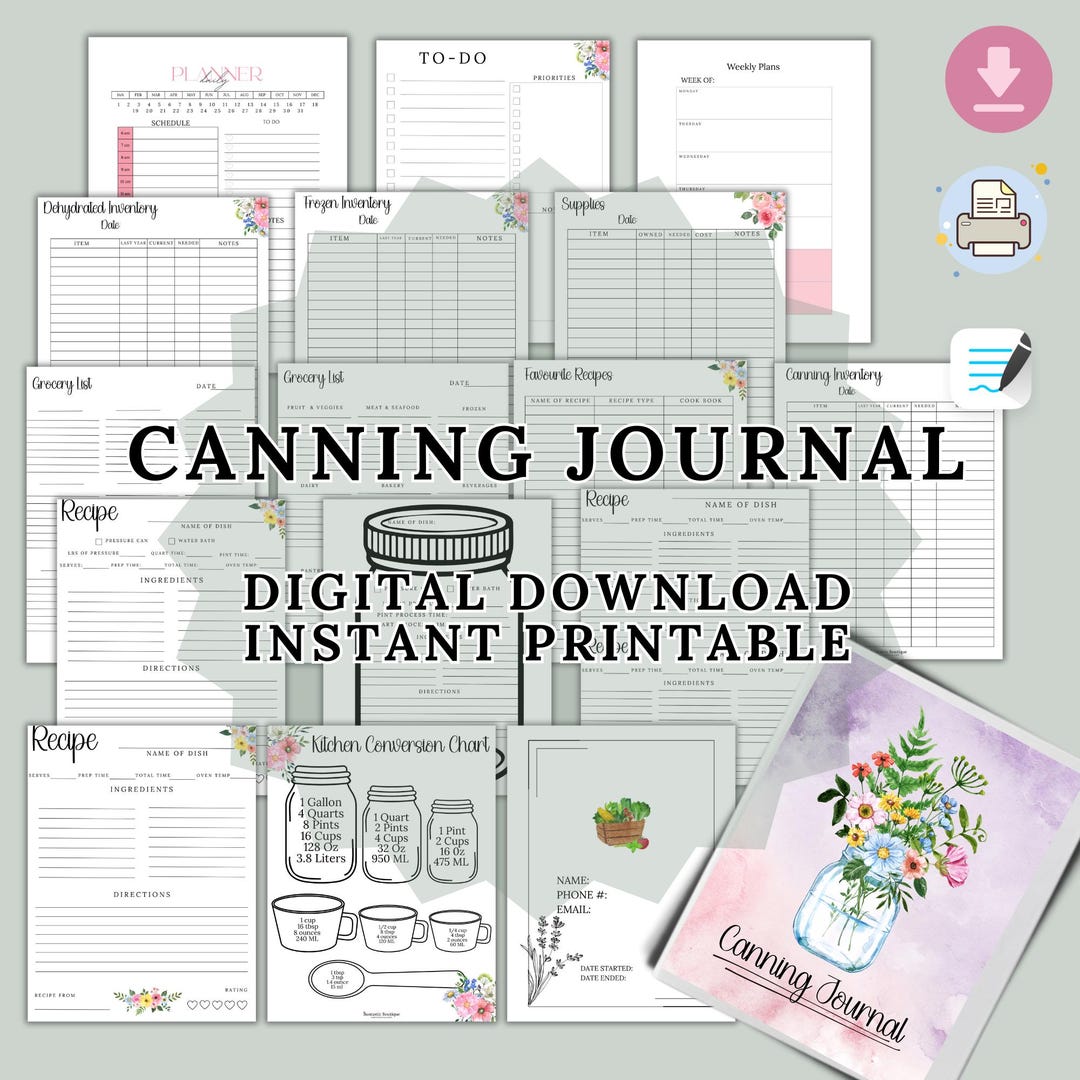 Canning Journal, Food Preservation Log Book (PDF Digital Download) - Etsy