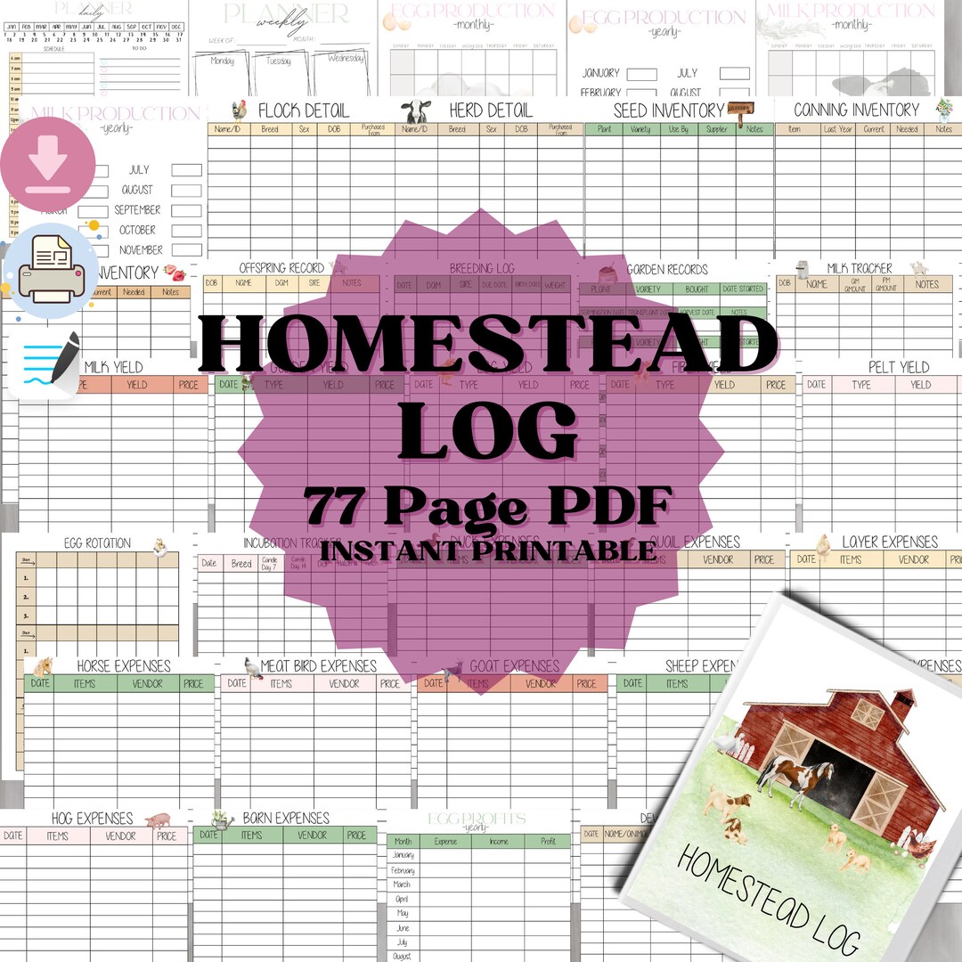 Homestead Log, Livestock Log, Homestead Management, Farm Log, Farm ...