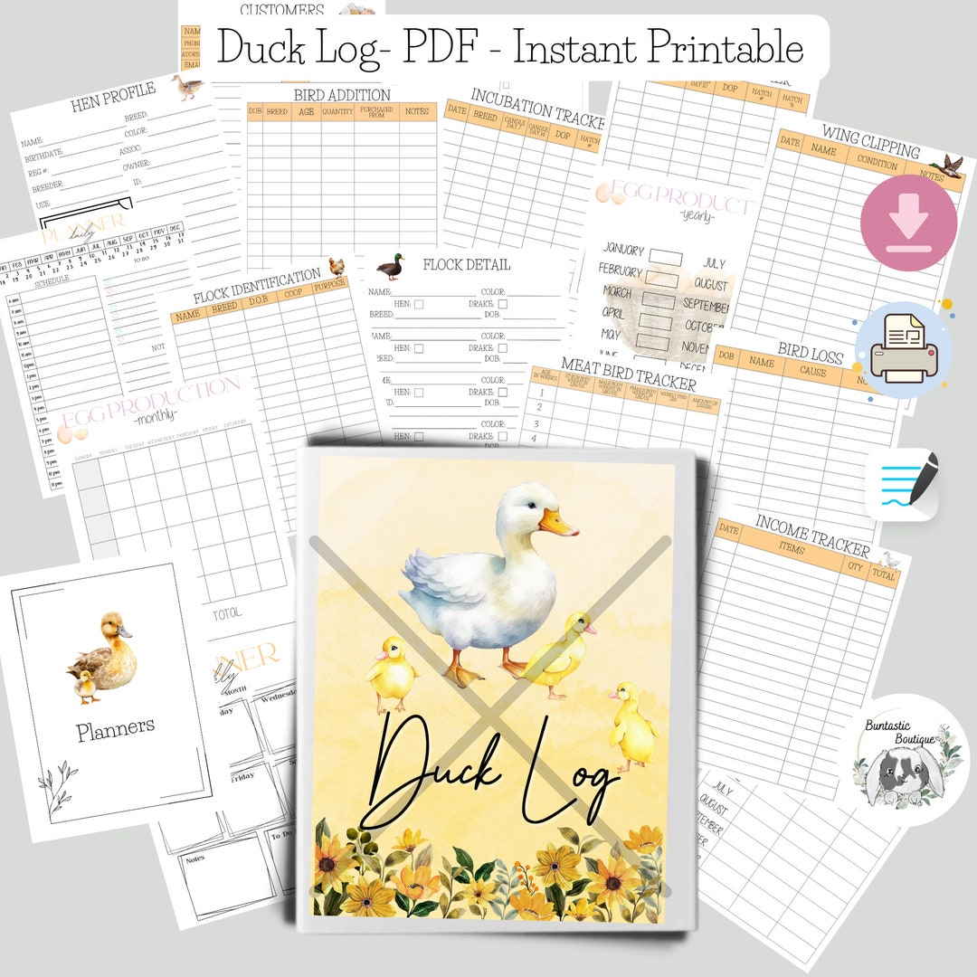 Duck Log, Call Duck Log, Muscovy Log, Drake Log, Hen Log, Hatchery Log, Duck Breeding Log ...