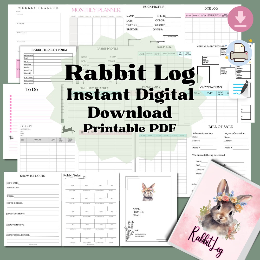 Rabbit Log Book, Rabbit Breeding, Meat Rabbit, Rabbitry, ARBA, Rabbit ...