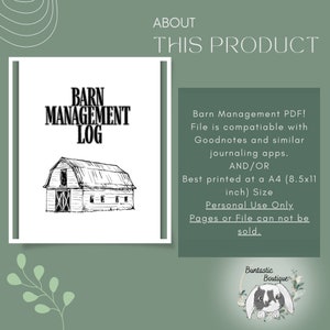 Barn Management Log: Horse Planner, Barn Organization (PDF Printable ...