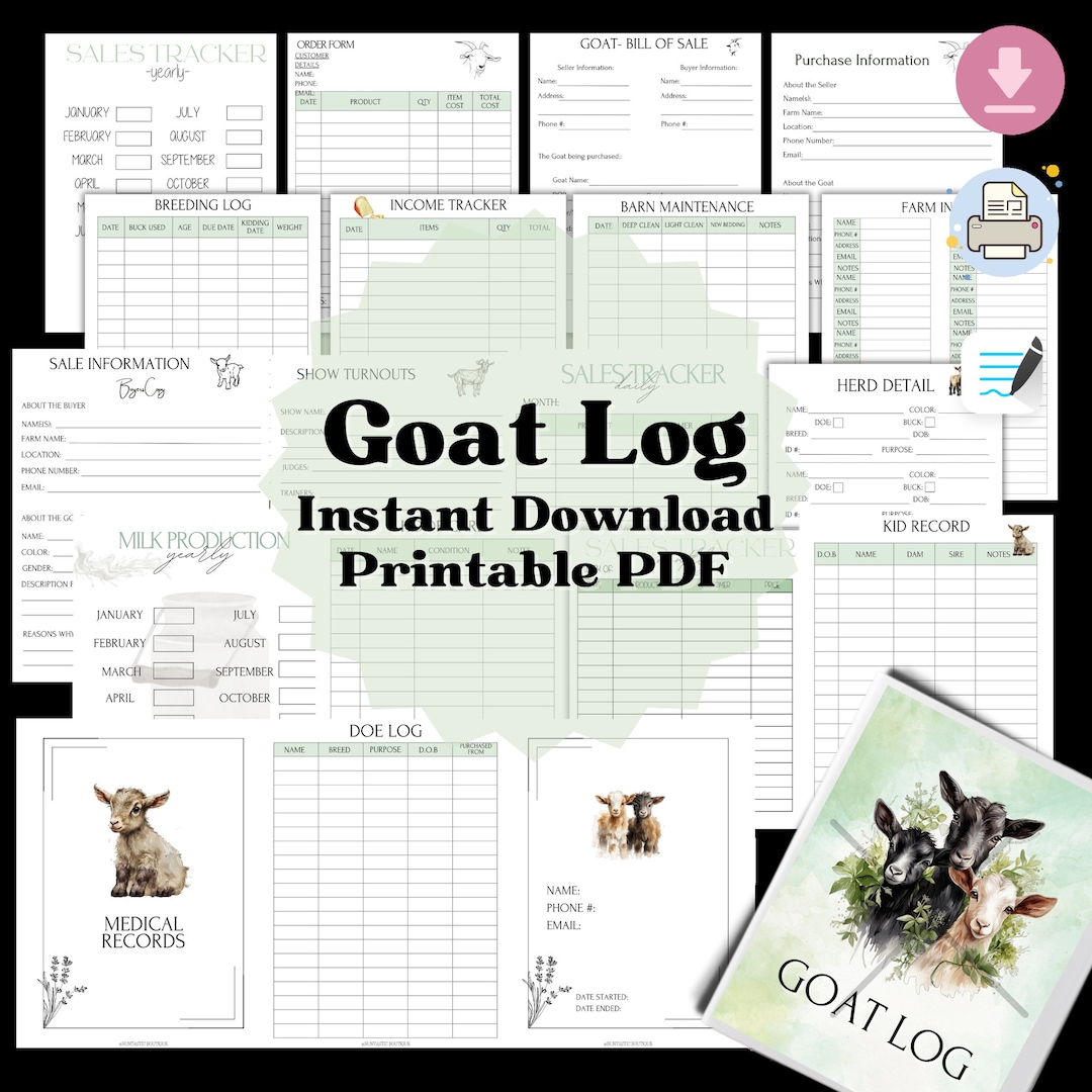 Goat Management Log, Goat Tracker, Goat Breeding, Goat Farmer, Milk ...