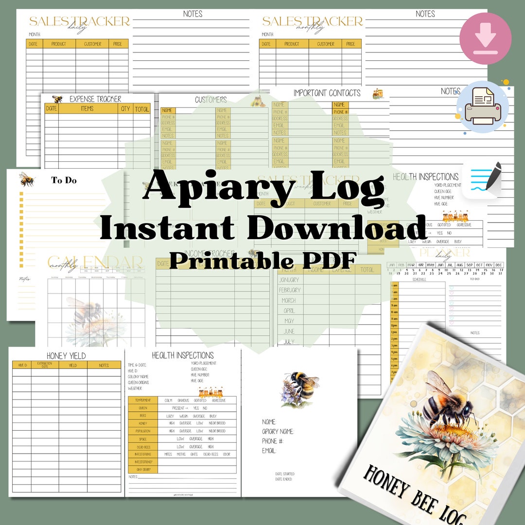 Apiary Log, Bee Hive, Honey Bee Log, Bee Log, Bee Journal, Save the Bees, Bee Hive Journal, Bee ...