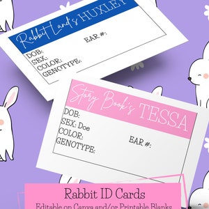 Rabbit ID Cards, Cage Cards, Identification Cards, Rabbitry, Rabbit ...
