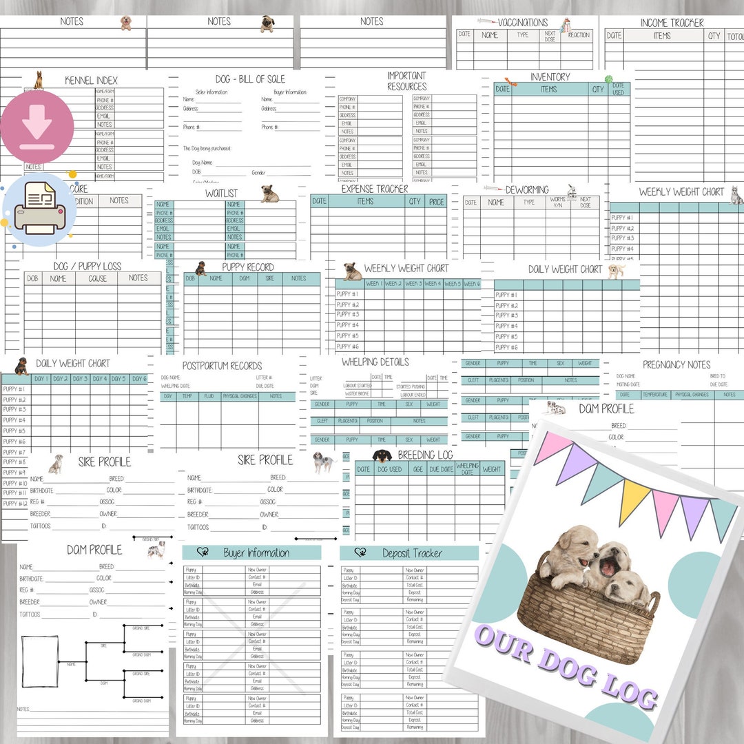 Ultimate Dog Log, Dog Journal, Dog Print Out, Dog Breeding Log ...