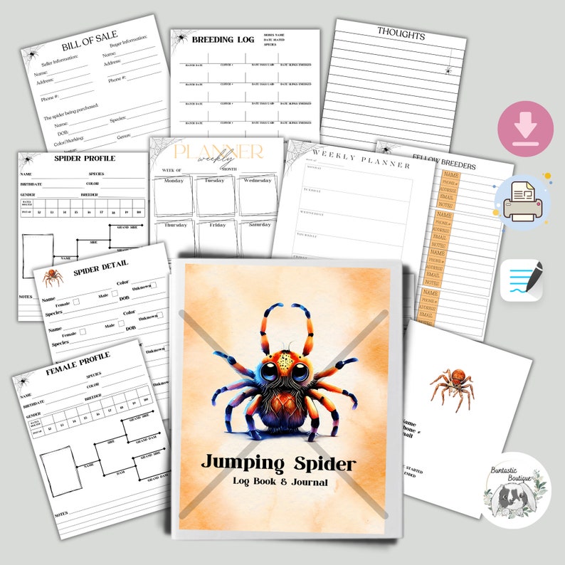 Spider Journal - 20 Pg Logbook, Jumping Spider Tracker, Spider Feed ...