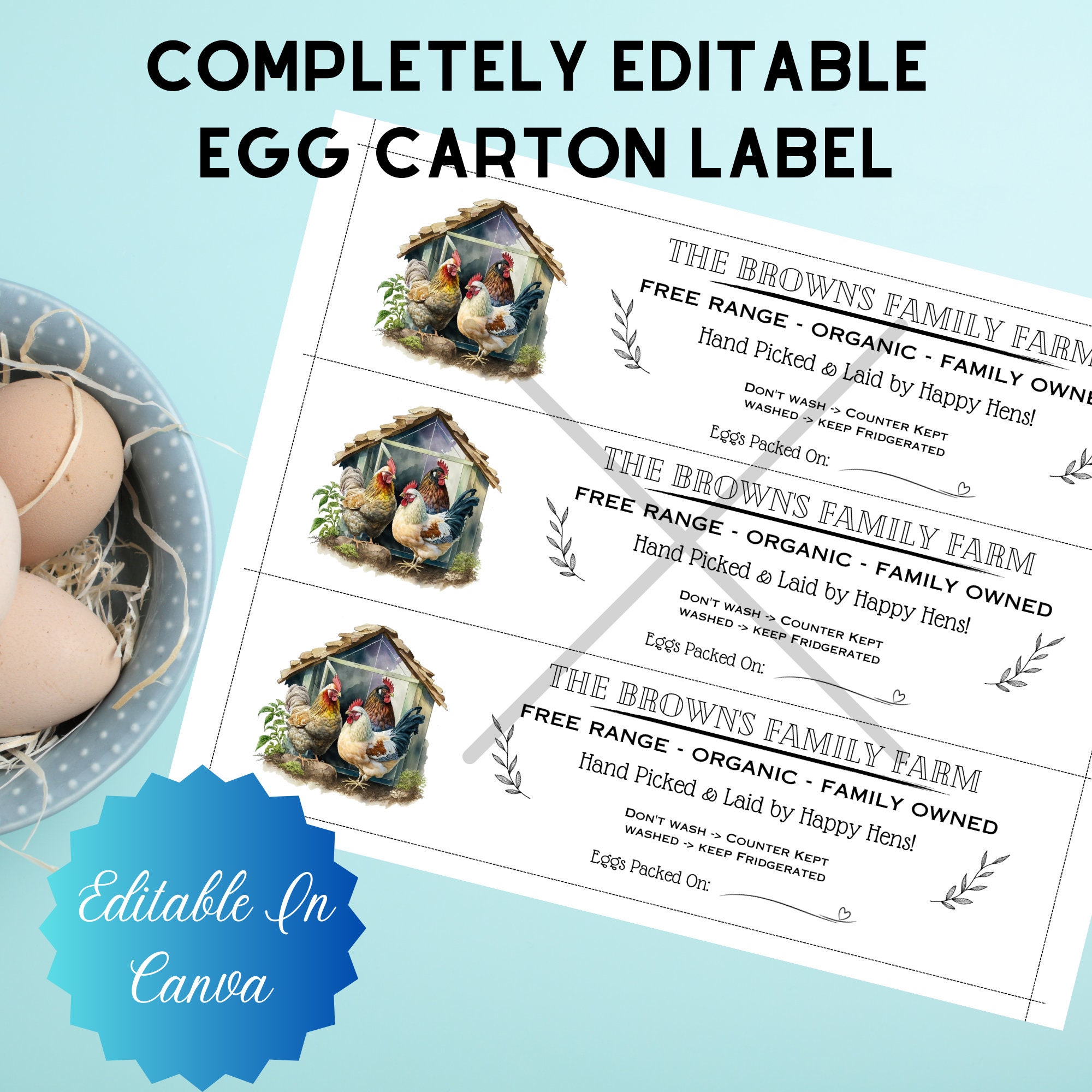 Editable Egg Carton Label, Printable Egg Label, Chickens, Hatching Eggs ...