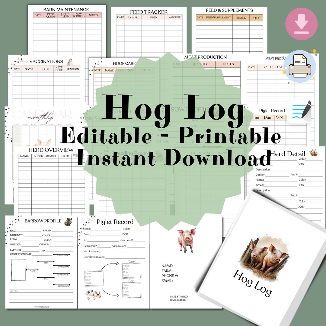 Hog Log Book PDF: Pig Farm Management, Breeding & Farrowing Records ...