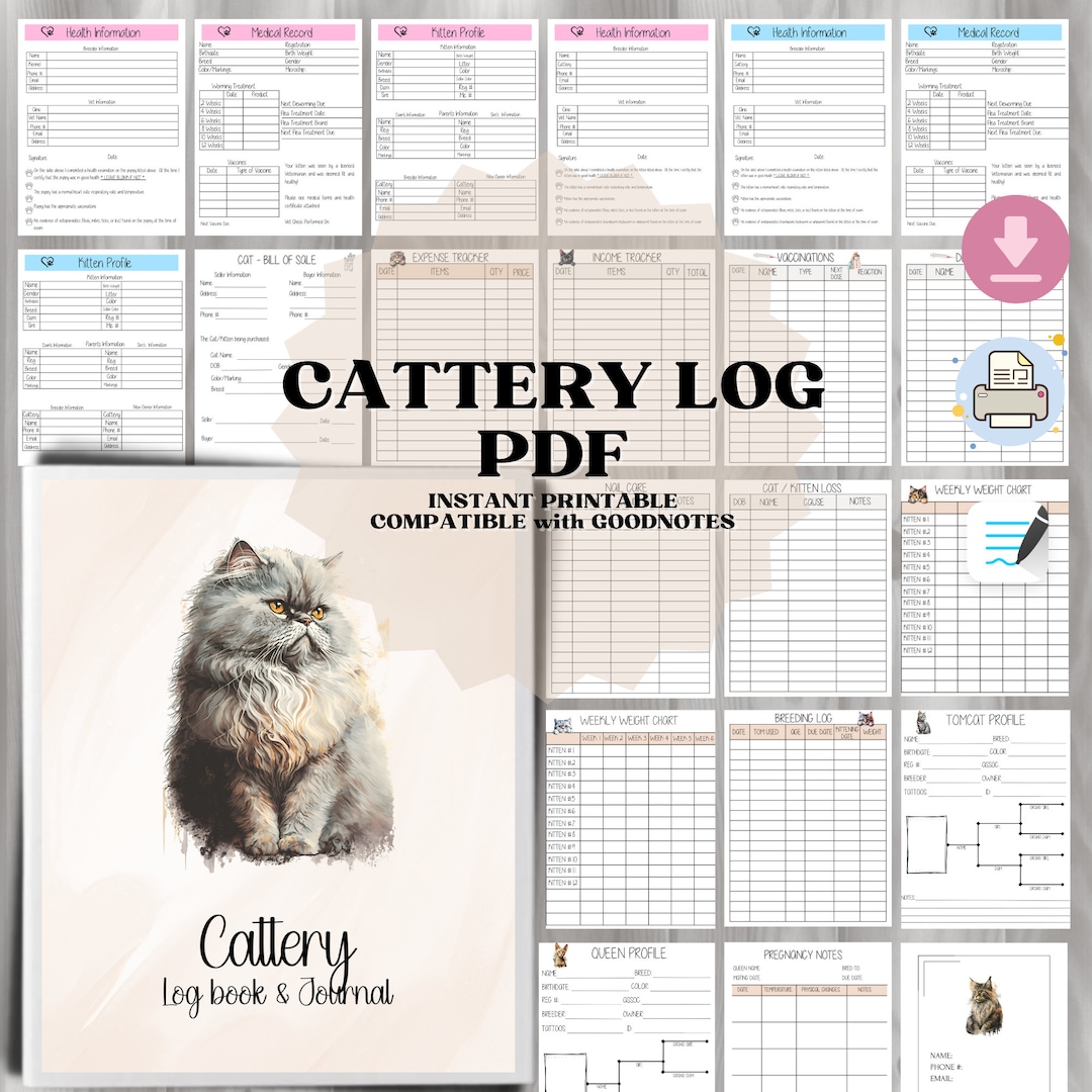 Cattery Log Book, Cat Breeding, Kitten Breeding, Cat Log Book, New ...
