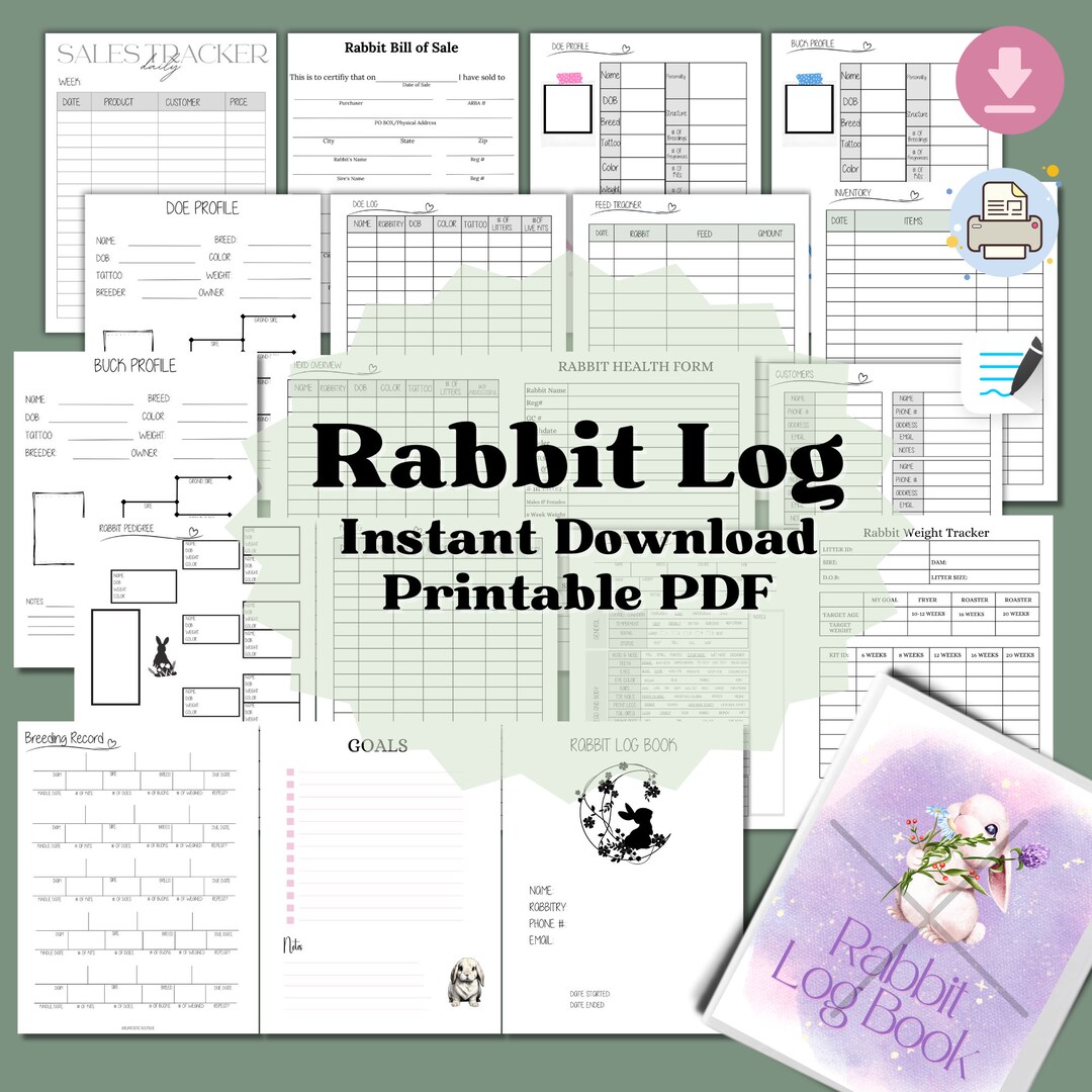 Rabbit Management Log Book, Rabbit Log, Rabbit Breeding, Rabbit Tracker ...