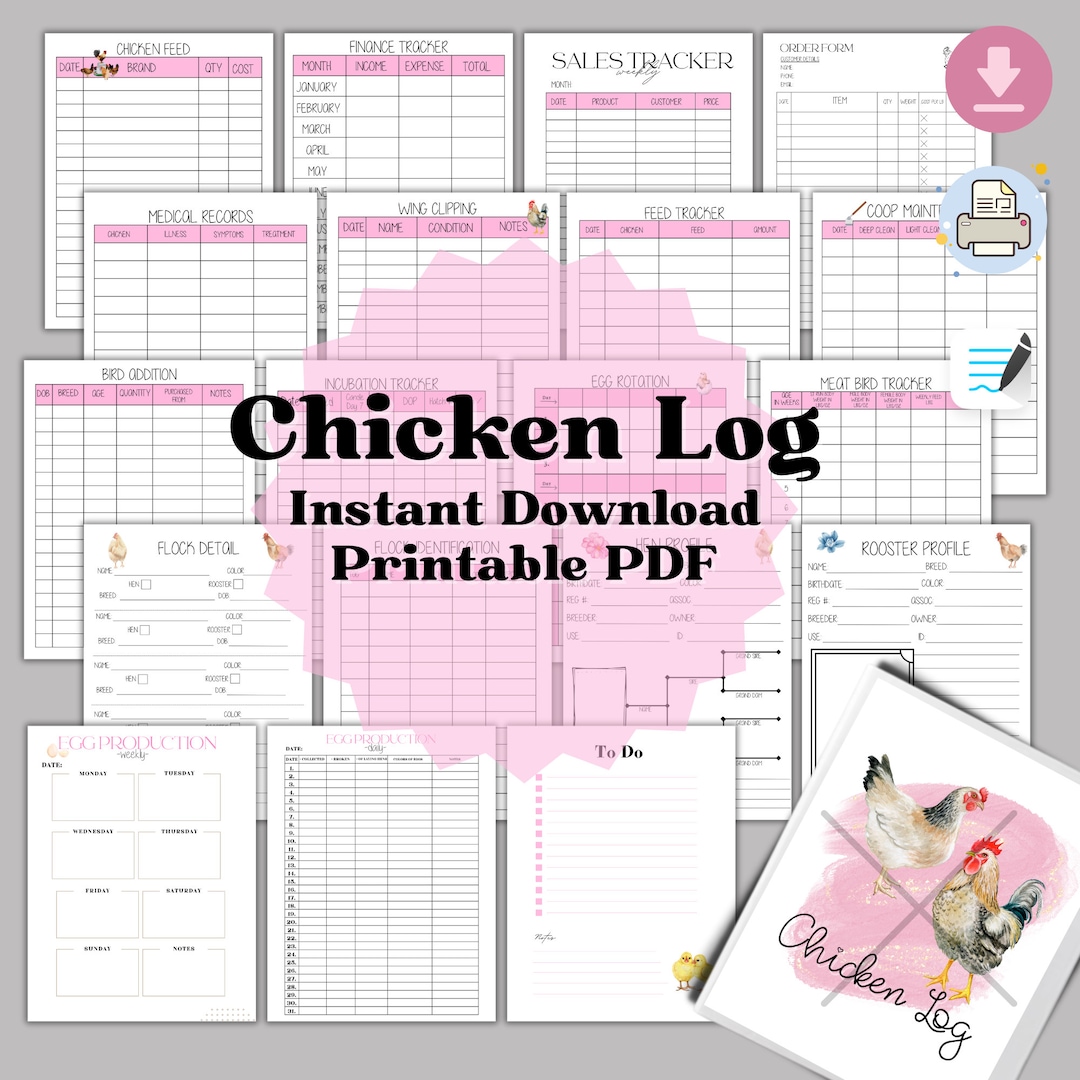 Pink Chicken Log Book, Chicken Log, Chicken Binder, Hatchery Book ...