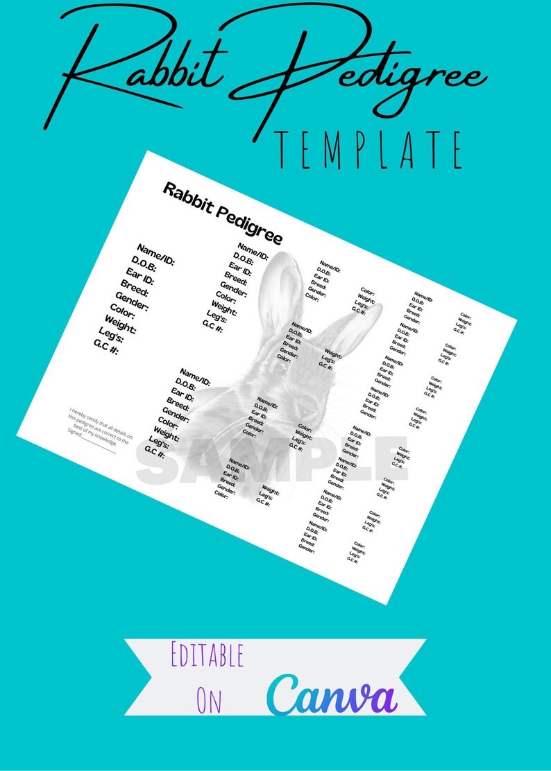 Editable Pedigree Rabbitry Rabbit Pedigree Pedigree - Etsy