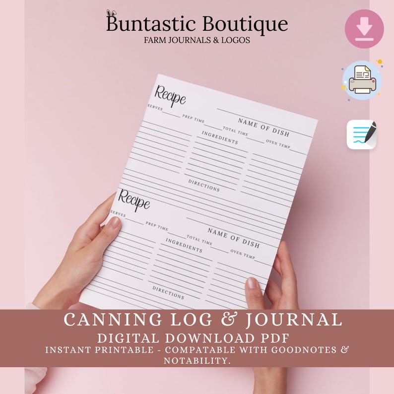 Canning Journal, Food Preservation Log Book (PDF Digital Download) - Etsy