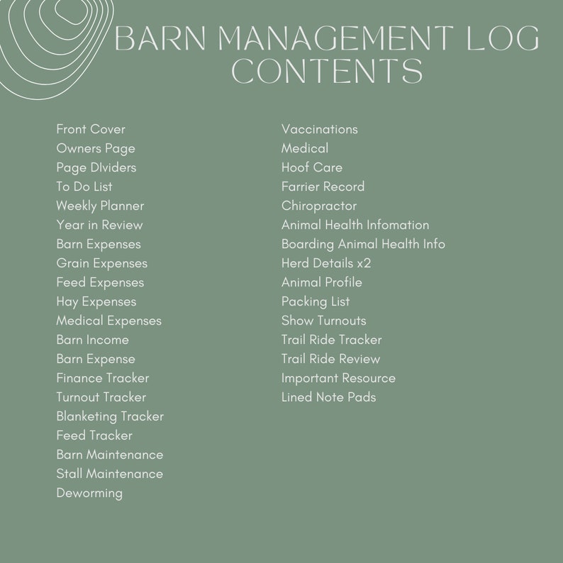 Barn Management Log: Horse Planner, Barn Organization (PDF Printable ...