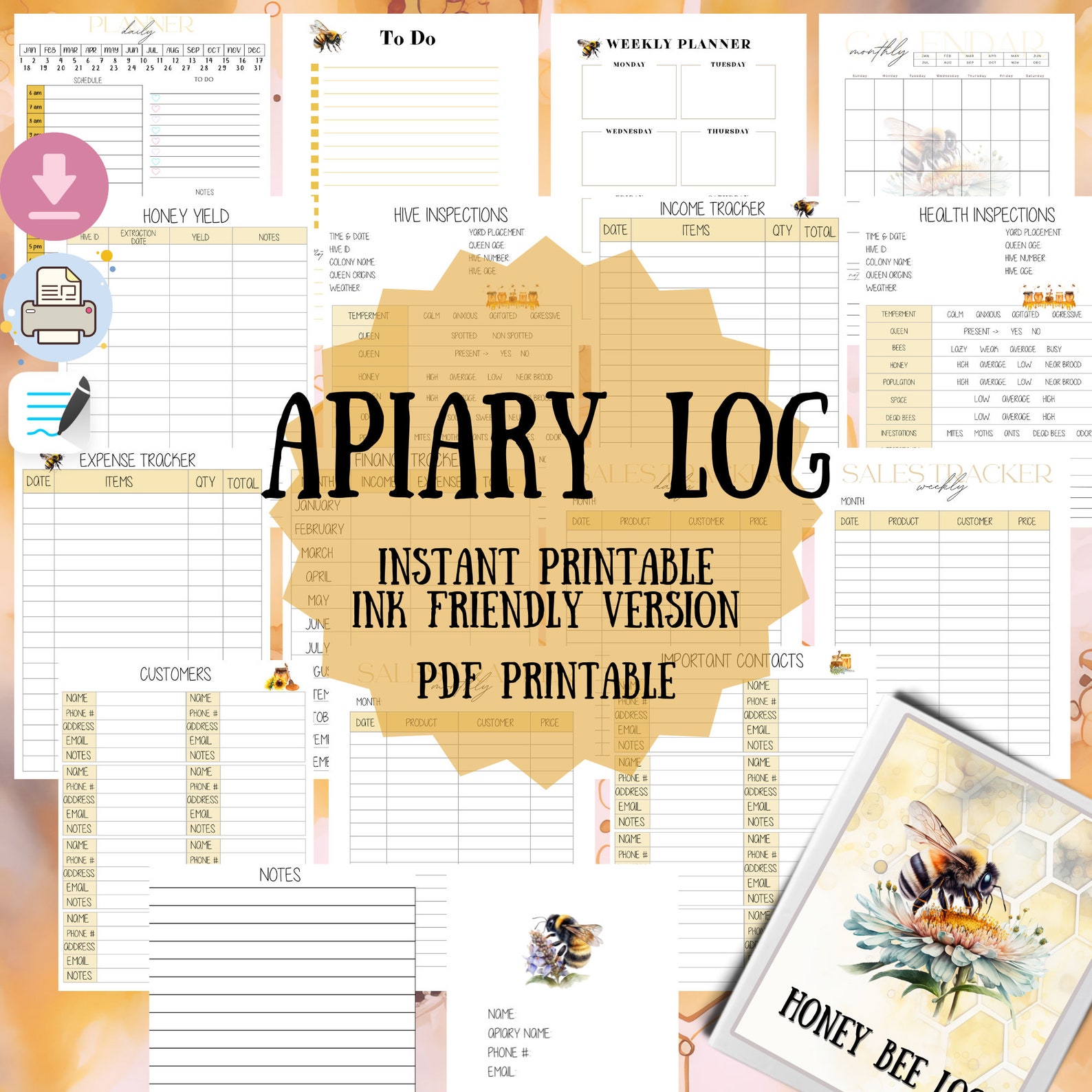 Apiary Log, Bee Hive, Honey Bee Log, Bee Log, Bee Journal, Save the Bees, Bee Hive Journal, Bee ...